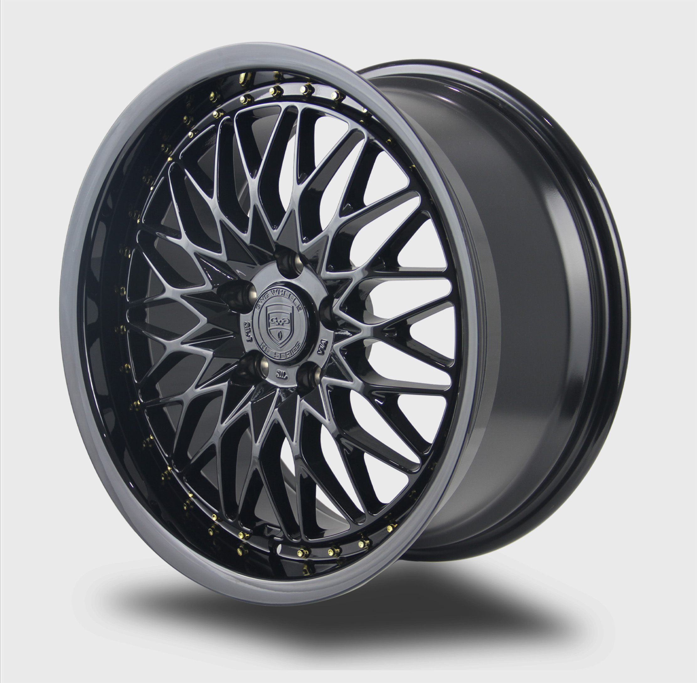 NS5 17×7.5 Gloss Black With Gold Rivets Rim – GWG Wheels