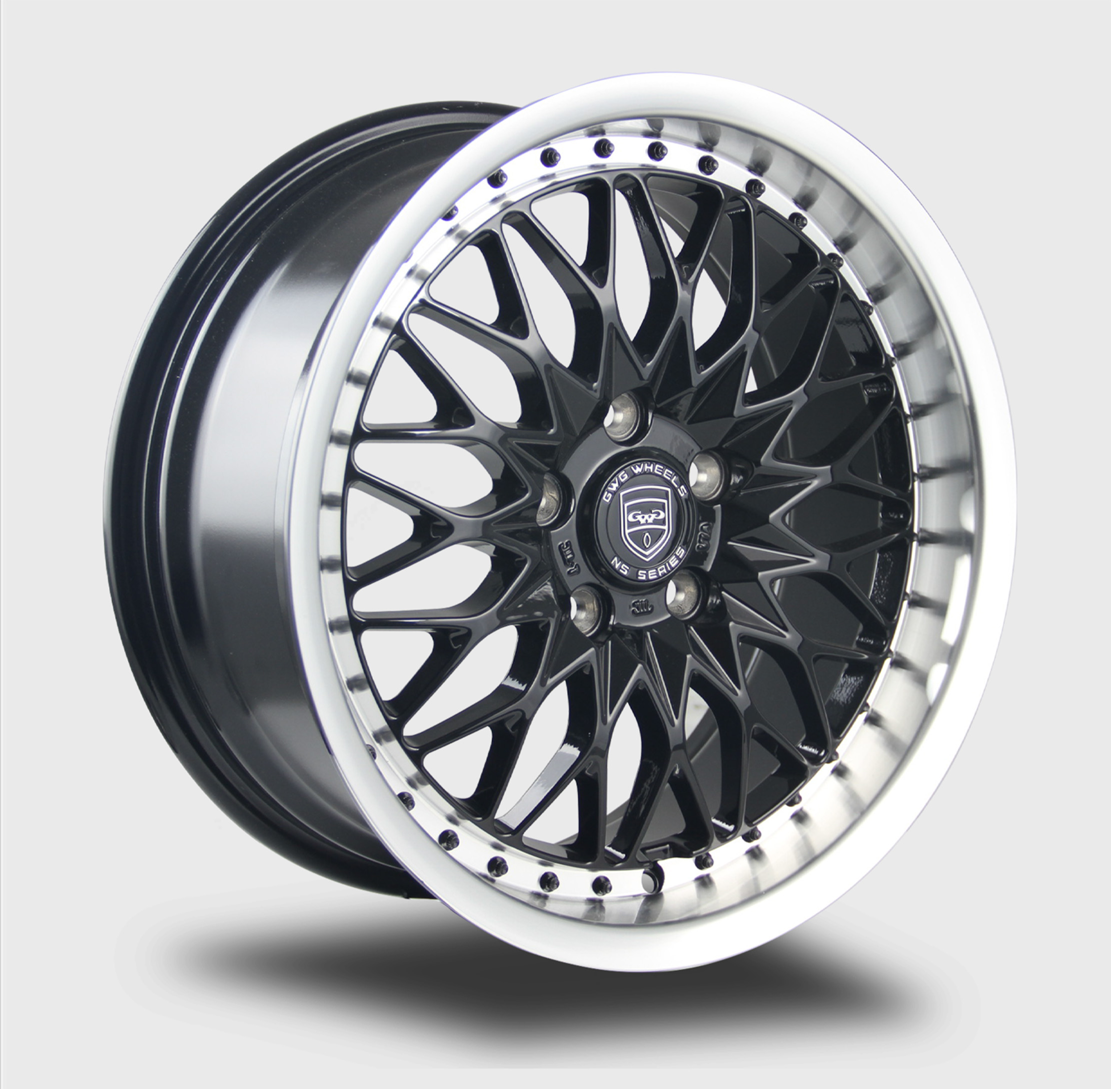 NS5 Gloss Black Machined Lip Black Rivets Rims – GWG Wheels
