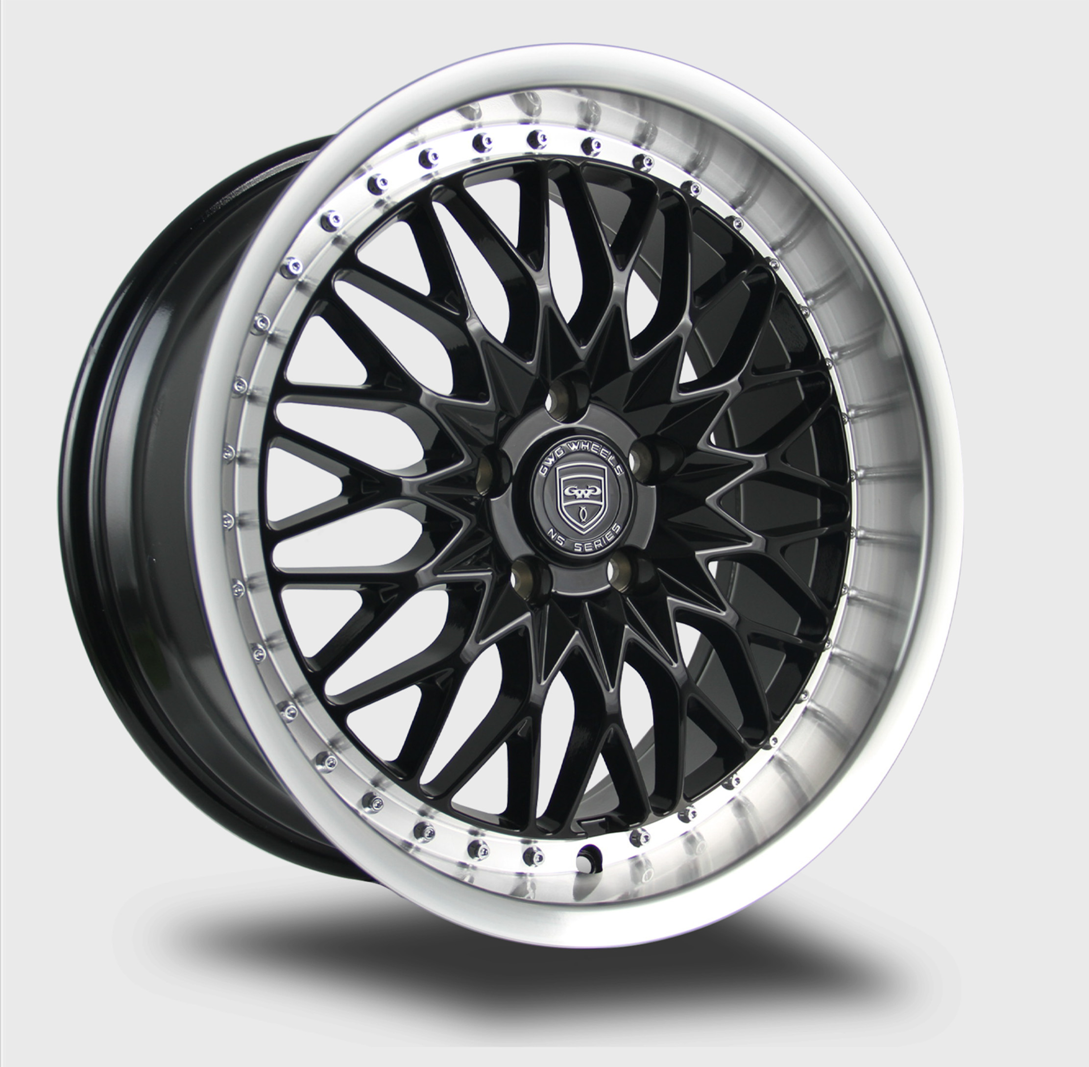 NS5 17×7.5 Gloss Black Machined Lip With Chrome Rivets Rim – GWG Wheels